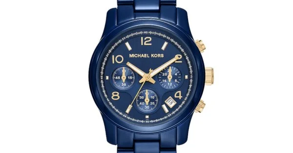 Michael Kors Runway Chronograph Navy-Coated Stainless Steel Watch ...